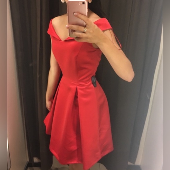 Zara | Dresses | Zara Basic Red Satin Off The Shoulder Dress | Poshmark